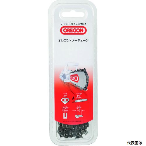 【特長】 ●切れ味が鋭くキックバックが少ない標準タイプ ●新設計のドライブリンクでキックバックが減少し、長寿命化しました。 【用途】 ●木材の切断に。 【仕様】 ●ピッチ：3/8 ●ゲージ：050 ●コマ数：53 ●オレゴン　チェンソ−替刃...