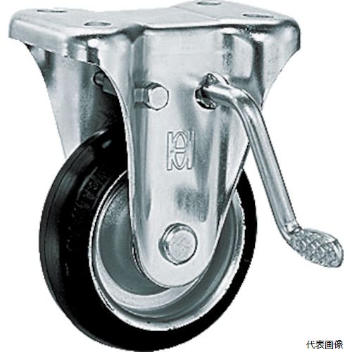 【特長】 ●中荷重で最も多く使用されているキャスターの規格品です。 ●固定車のブレーキ付きです、OHJBと併用しますと、4輪ともロックされますので台車の固定力が強くなります。 ●ブレーキのロック・フリーは足踏レバーのワンタッチ操作で簡単にで...
