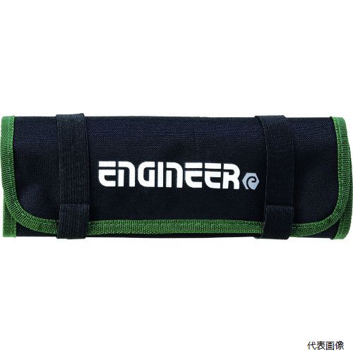 【特長】 ●工具をコンパクトに収納、持ち運べるロール式ツールバッグです。 ●材質は丈夫なポリエステルです。 ●取り外しがしやすいゴムバンド式です。 【用途】 ●各種工具の収納、持ち運びに。 【仕様】 ●色：ブラック/グリーン ●幅(mm)：...