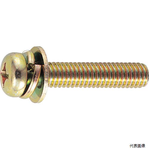 【特長】 ●ワッシャー、スプリングワッシャーをセットする手間が省けます。 【仕様】 ●寸法(mm)d：M6 ●寸法(mm)L：15 ●ねじピッチ(mm)：1 ●適合ドライバー：プラスNo.3 ●強度区分：4.8 ●パッケージ：ボルトンパック...