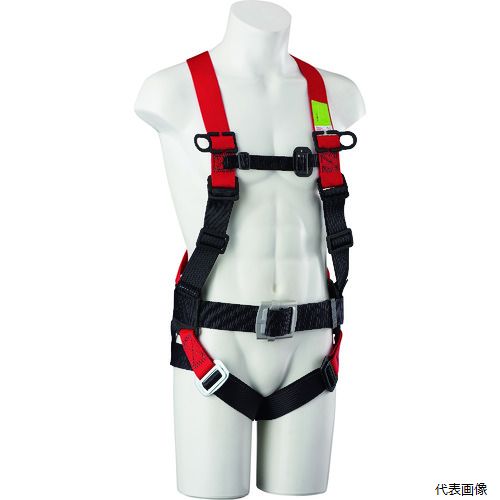 【特長】 ●胴ベルト付なので腰つり道具も取り付け可能です。 【用途】 ●建設・土木・造船・橋梁・鉱山・工場・プラントなどに。 【仕様】 ●サイズ：L ●色：ブラック/レッド ●胴ベルト幅×長さ(mm)：50×1300 ●胴ベルトバックル：ア...