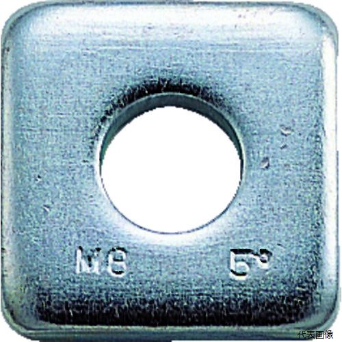【特長】 ●Cチャンネル用鋼材に使用し、使用されるおねじが相手材と平行に使用されるため5度の角度がついています。 【仕様】 ●呼び径：M6(1/4) ●外径(mm)：22 ●内径(mm)：7.0 ●厚さ(mm)：4.5 ●表面処理：ユニクロ...