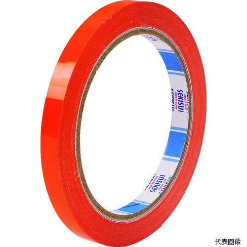 【特長】 ●耐水性の高いシーリング用テープです。 【用途】 ●袋物の口止め、封緘に。 【仕様】 ●色：オレンジ ●幅(mm)：9 ●長さ(m)：50 ●厚さ(mm)：0.058 ●適合機種：バッグシーラーNo.20 ●粘着力：3N/10mm...