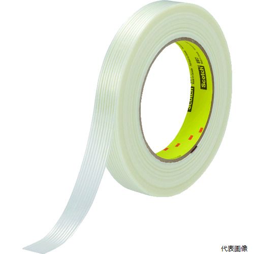 【特長】 ●接着力が強いフィラメントテープです。 【用途】 ●積み荷の荷崩れ防止、部品固定や結束、段ボールの補強に。 ●色：透明 ●幅(mm)：18 ●長さ(m)：55 ●厚さ(mm)：0.15 ●粘着力(N/10mm)：6.66 ●引張強...