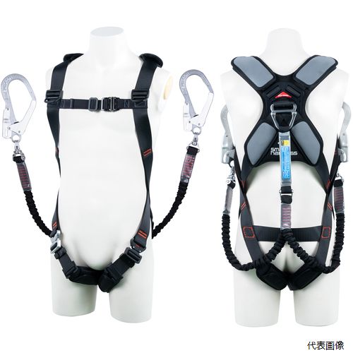 【特長】 ●形状を維持するパッドを背面部に採用し、裏返りやベルトの絡まりを防ぎ、装着しやすい設計です。 ●クッション性に優れたパッドを標準装備し、肩・腿部ベルトの食い込みを軽減します。 ●ノビロンランヤードは、使わない時には短く縮んでいます...