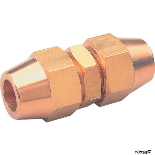 【用途】 ●銅管用継手。 【仕様】 ●適合銅管外径(mm)：8 ●寸法(mm)L：46 ●六角対辺(mm)ナット：17 ●六角対辺(mm)本体：14 ●最高使用圧力(MPa)：3.45 ●寸法L(mm)：46 ●使用流体：水・空気・油 ●流...