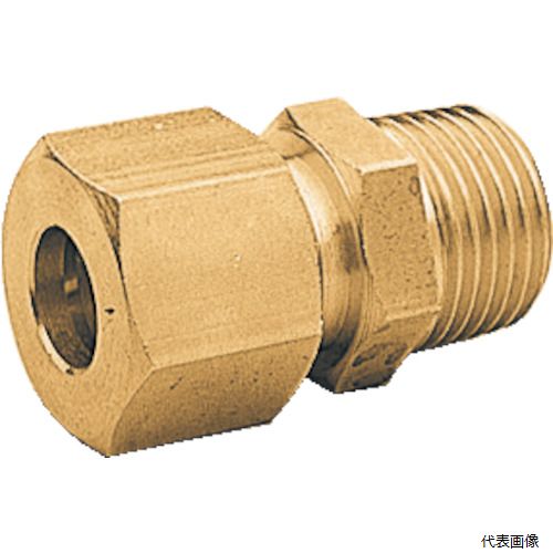 【特長】 ●リング式継手となります。 ●銅管とネジの接続に使用します。 【用途】 ●銅管用継手。 【仕様】 ●適合銅管外径(mm)：8 ●ねじ：R1/4 ●六角対辺(mm)ナット：17 ●六角対辺(mm)本体：14 ●寸法L（mm）：33 ...