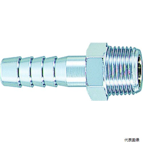 【用途】 ●ホースと機器の接続。 ●接続口径D：R3/8 ●接続口径(タケノコ外径)(mm)：10.5 ●六角対辺(mm)：17 ●使用流体：水・空気・油 ●タイプ：ホースニップル ●最高使用圧力(MPa)：3.45 ●使用流体：水・空気・...