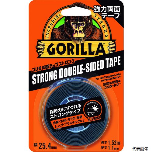 【特長】 ●保持力に優れたストロングタイプです。 ●耐水性に優れ屋内外問わず使用できます。 ●粗面でも使用できます。 【用途】 ●さまざまな素材の固定および接着。 ●色：黒 ●幅(mm)：25.4 ●長さ(m)：1.52 ●厚さ(mm)：1...