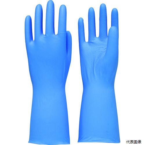 【特長】 ●薬品・油・グリスに優れた耐性があり、突き刺しにも強い丈夫な手袋です。 【用途】 ●機械工作・食品加工・農業・園芸・漁業 【仕様】 ●色：ブルー ●サイズ：S ●全長(cm)：30.0 ●手のひら周り(cm)：19.5 ●中指長さ...