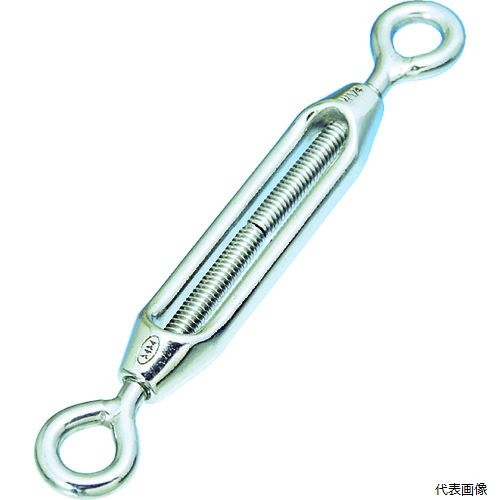 【特長】 ●枠を回転させると、緩めたり、締めたりすることができます。 【用途】 ●ワイヤロープの張り具合の調節に。 【仕様】 ●使用荷重(kN)：0.39 ●ねじ径：M3 ●L(mm)：45 ●A(mm)：22 ●W(mm)：8.5 ●B(...