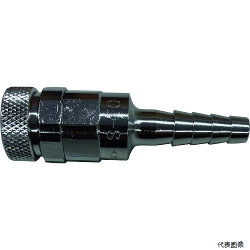 【特長】 ●ボールロック方式です。 ●ミニカプラ(日東工器(株)製)と互換性があります。 【用途】 ●酸素ホース用。 【仕様】 ●品名：酸素用ソケット ●適合流体：酸素 ●接続サイズ：φ8mm ●最高使用圧力(MPa)：0.9 ●用途：ホー...