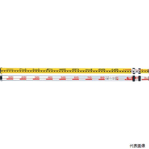 【特長】 ●計測・記録写真などのあらゆる用途で大活躍です。 【用途】 ●測量作業。 ●タイプ(段)：3 ●縮長〜全長(mm)：1133〜3000 ●幅(mm)：42 ●目盛表面：5mm単位10mm単位追番数字、1m単位黄・白色分け ●目盛裏...