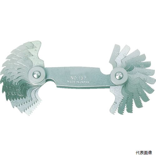 【特長】 ●一般ねじのピッチを簡単、正確に測定できます。 【用途】 ●ねじピッチ用。 【仕様】 ●寸法(mm)：70×15 ●セット明細(mm)：0.25〜0.9(0.05とび)、1.0〜1.2(0.1とび)、1.25、1.3〜1.7(0....