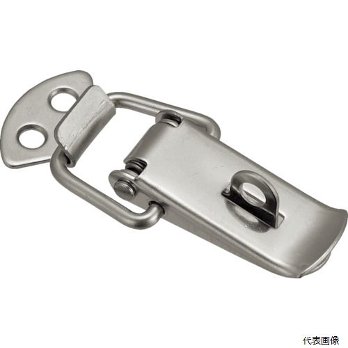 【特長】 ●南京錠で施錠ができます。 【仕様】 ●本体取付穴寸法(mm)：3.3 ●受け穴寸法(mm)：4.1 ●鍵穴径(mm)：4.7 【材質／仕上】 ●冷間圧延鋼板（SPCC） ●表面処理：ニッケルメッキ仕上げ 【入数】 ●1PK/4個...