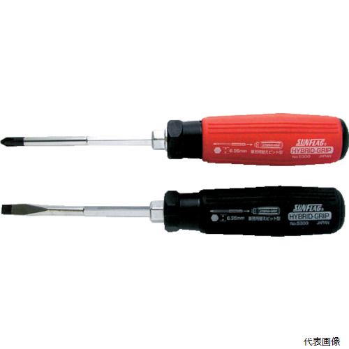 【特長】 ●強靱なホルダ部はスパナなどで強力締め付けが可能です。 ●強力ホルダのため、差し替えタイプでもたたけます。 ●差込部は6.35mmです。市販の6.35mmのビットも使用できます。 【仕様】 ●刃先：［［−］］6 ●軸長(mm)：1...