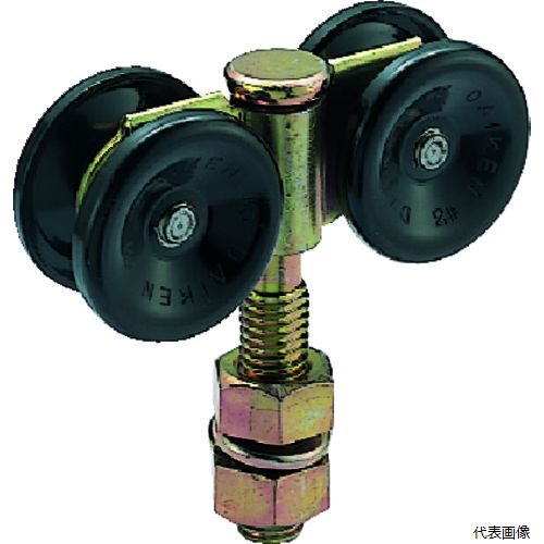 【特長】 ●鋼板プレス車を使用しています。 ●軸受部には含油焼結合金を使用しています。 【用途】 ●扉吊り用。 【仕様】 ●品名：ドアハンガー用複車N型 ●適合レール：3号 ●耐荷重(kg/個)：60 ●A(mm)：50 ●B(mm)：36...