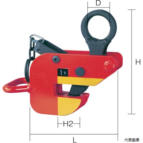 【特長】 ●H形鋼、I形鋼、T形鋼、L形鋼などの吊り上げ、水平吊り用クランプです。 ●引き起こしや水平移動に便利で、もし立て起こしの時に縦吊り状態になっても外れることはありません。 【用途】 ●鉄板、形鋼の運搬作業。 ●基本使用荷重(t)：...