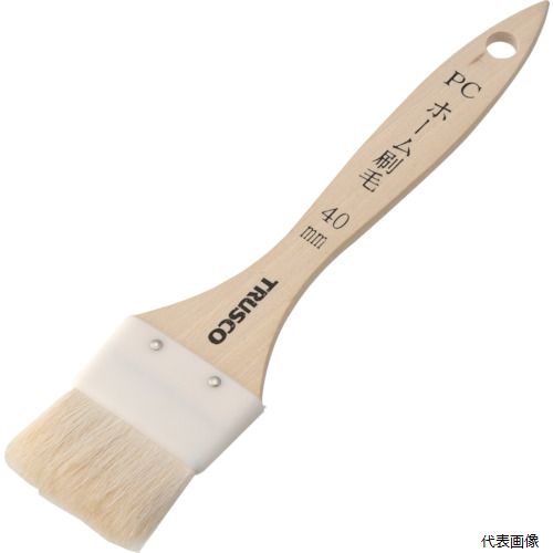 【特長】 ●サビが出ない、安全刷毛です。 【用途】 ●油性、ニス用。 ●補修、工作用。 【仕様】 ●刷毛幅(mm)：40 ●毛丈(mm)：25 ●玉厚(mm)：5 ●全長(mm)：185 【材質／仕上】 ●毛：山羊毛 ●柄：木（枠：ポリプロ...