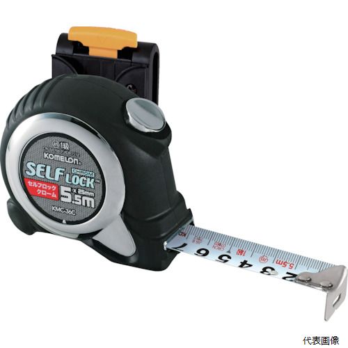 【特長】 ●クロムメッキ商品です。 ●テープを出したら自動で止まるオートストップ設計です。 ●ラバーグリップにより、握り易く、衝撃に強いです。 ●ベルトホルダー付です。 ●テープ長さ(m)：5.5 ●テープ幅(mm)：19 ●水平保持(m)...