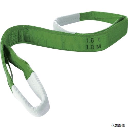 【特長】 ●長さ・最大使用荷重が本体に印字されており、一目で仕様が分かります。 ●原反は3層構造で強度と安全性を確保しています。 ●原糸は繊維スリングに最も適した超高強力ポリエステルです。 ●使用限界がひと目で分かるシグナルライン（白色の糸...