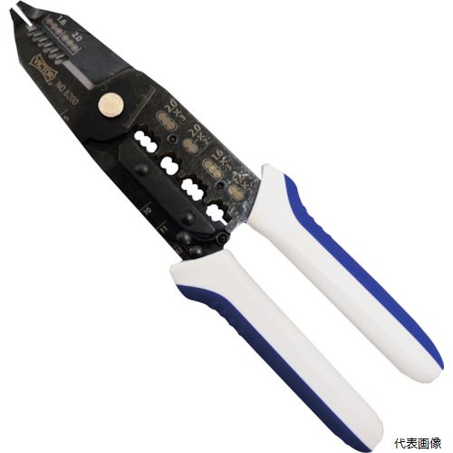 【特長】 ●先端のくわえ部を細長く設計しているため、芯線の「のの字曲げ」加工がしやすくなっております。 ●芯線被覆もまとめてストリップが可能です。 ●3芯を一気にストリップしても、綺麗な仕上がりにできます。 ●ケーブル外被のストリップ部は芯...