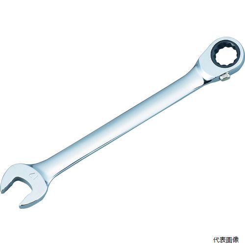【特長】 ●正逆は切り替えピン式です。 ●美しい硬質クロムメッキ処理をしています。 ●スパナ部分は、ノンスリップ仕様になっているので、ボルトやナットをしっかりつかめます。 ●72枚歯のギアを採用しています。 【仕様】 ●対辺寸法(mm)：1...
