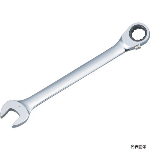 【特長】 ●正逆は切り替えピン式です。 ●美しい硬質クロムメッキ処理をしています。 ●スパナ部分は、ノンスリップ仕様になっているので、ボルトやナットをしっかりつかめます。 ●72枚歯のギアを採用しています。 【仕様】 ●対辺寸法(mm)：1...