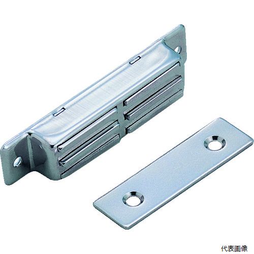 【特長】 ●シンプル構造で汎用性の高いマグネットキャッチです。 【仕様】 ●全長(mm)：80 ●幅(mm)：80 ●厚さ(mm)：13 ●吸着力(N)：98 ●取付ピッチ(mm)：70 ●色：シルバー ●受座有無：有 ●本体取付穴寸法(m...