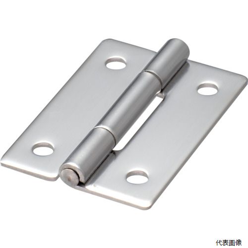 【仕様】 ●全長(mm)：50 ●幅(mm)：35 ●厚さ(mm)：1.5 ●ねじ穴数：4 ●穴径(mm)：4.3 ●耐荷重(kg)2個使用時：8 ●取付方法：木ねじ(別売) ●表面処理：鏡面バフ研磨仕上げ ●軸径(mm)D2：6.3 ●開...