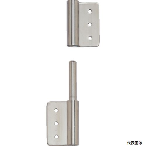 【特長】 ●ステンレス製で耐食性に優れています。 ●抜き差し旗蝶番です。 【用途】 ●右用 ●屋内用機器・環境機器・海洋機器等。 【仕様】 ●全長(mm)：50 ●幅(mm)：60 ●厚さ(mm)：2.5 ●ねじ穴数：6 ●穴径(mm)：4...