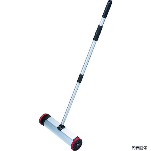 【特長】 ●操作が確実なスライドオフ機能付です。 ●ころがすだけで鉄くずを吸着します。 ●吸着量はΦ1.8×34mmの鉄丸釘で、約350本(250g)です。 ●吸着物を離す時は柄を最大に延ばし、脱磁レバーを引きます。 【用途】 ●鉄片、釘な...