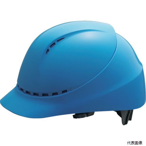 【特長】 ●二層構造にすることで広い通気孔面積を実現しました。 ●通気性に優れたヘルメットです。 ●ヘッドバンドは、被ったまま片手で簡単に調整が可能です。 【用途】 ●飛来・落下物用。 ●墜落時保護用。 【仕様】 ●帽体色：ブルー ●頭囲(...