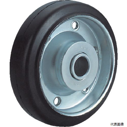【特長】 ●ゴム車輪は走行時の衝撃を緩和します。 【用途】 ●台車、ワゴンに最適です。 【仕様】 ●許容荷重(daN)：250 ●許容荷重(kgf)：255 ●車輪径D(mm)：200 ●車輪幅(mm)：43 ●適合機種：ユーエイキャスター...