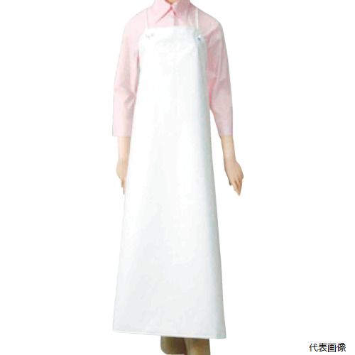 【特長】 ●軽作業向きの軽量タイプです。 【用途】 ●食品加工、水産加工その他の水を使用する作業。 【仕様】 ●色：ホワイト ●着丈(cm)：110 ●幅(cm)：90 ●厚さ(mm)：0.35 ●タイプ：胸付 ●ひも長さ：240cm 【材...