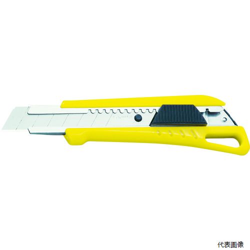 【特長】 ●オートロック式(ロック力25キロ)です。 ●頑丈な0.8mm厚ブレードホルダーを採用しています。 ●ボディ内に2枚の替刃を内蔵できます。 ●強力な引き手力を掛けられるグリップデザインを採用しています。 【用途】 ●超厚物切断用カ...