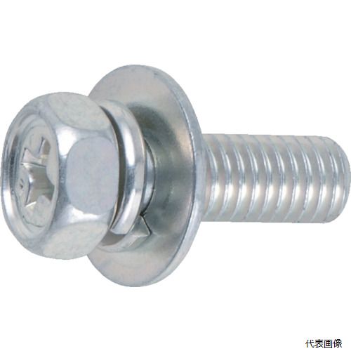 【特長】 ●ワッシャー、スプリングワッシャーをセットする手間が省けます。 【仕様】 ●寸法(mm)d：M6 ●寸法(mm)L：15 ●ねじピッチ(mm)：1 ●ばね座金外径(mm)：11.5 ●ばね座金厚さ(mm)：1.5 ●平座金外径(m...