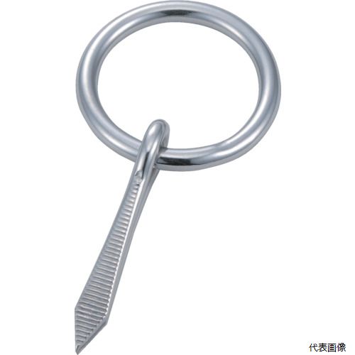 【特長】 ●木材の壁面や柱などに打ち込み固定することで丸リングに物を通して吊り下げができます。 【用途】 ●ワイヤ・ロープ・チェーンなどの端末の処理に。 ●木材などに。 【仕様】 ●使用荷重(kN)：0.49 ●D(mm)：6 ●L(mm)...