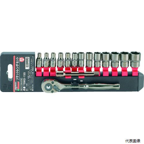 【特長】 ●ノンクロムメッキ（ニッケルメッキ）処理で、環境に優しいです。（ラチェットハンドルのプッシュボタン・各ボールの表面処理は六価クロムメッキ） ●自動車整備、産業機械整備に最適なセットです。 ●材質はクロムバナジウム鋼です。 【仕様】...