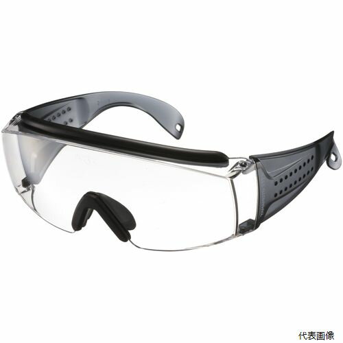 【特長】 ●ソフト鼻パッド付です。 ●メガネ併用可能です。 ●UVカット(99.9%)仕様のレンズです。 【用途】 ●切削、刈払いなどの作業。 ●木工、製材などの作業。 ●機械操作、研磨作業。 【仕様】 ●レンズ色：クリア ●テンプル色：ブ...
