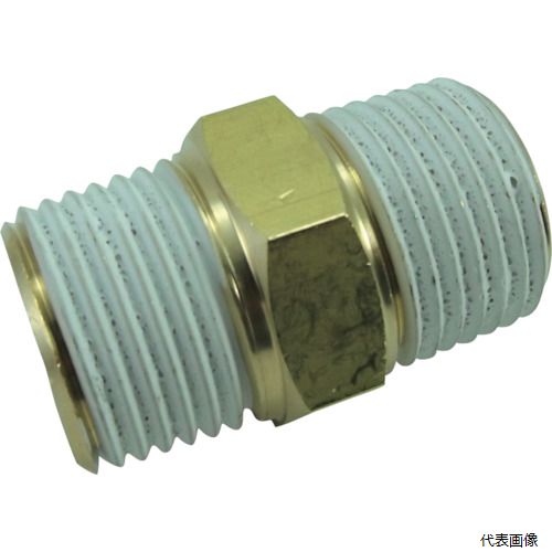 【特長】 ●コンパクト設計です。 ●シール加工（Rねじ部）。 【仕様】 ●接続口径D：R1/2×R1/2 ●六角対辺(mm)：23 ●使用流体：空気・水 ●使用流体：空気・水 ●流体温度：-5〜60℃（空気）、5〜40℃（水） ●使用圧力：...