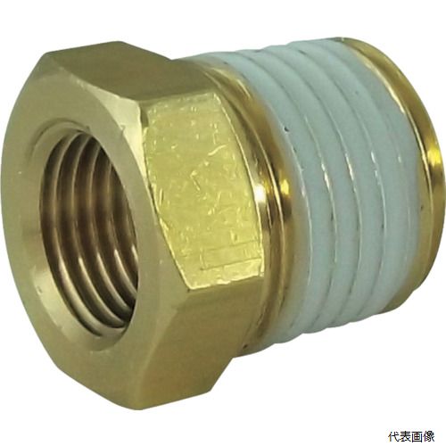 【特長】 ●コンパクト設計です。 【仕様】 ●接続口径D1：Rc1/8 ●接続口径D2：R1/4 ●六角対辺(mm)：14 ●使用流体：空気・水 ●タイプ：ブッシュ ●流体温度：-5〜60℃ ●使用圧力：1.5MPa(圧縮空気)、0.3MP...