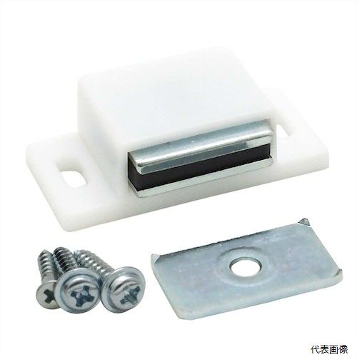 【特長】 ●一動作で手軽に扉を開閉できます。 【用途】 ●木製家具やキャビネットなどの扉に。 【仕様】 ●全長(mm)：40 ●取付ピッチ(mm)：31 ●色：白 ●規格：M40 ●サイズ(mm)：40×19.5 ●吸着力(kg)：1.3 ...