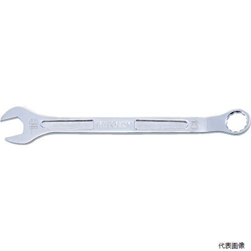 【特長】 ●鍛造品で強いです。 ●JIS規格品に比べ長く、スパナ部・めがね部ともに同じ厚さです。 ●めがね柄部の曲がり角度15°です。 【用途】 ●狭い所でのダブルナットの締め付けなど。 【仕様】 ●二面幅寸法(mm)：19 ●全長(mm)...