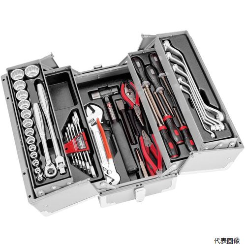 【特長】 ●工具を厳選し、各種産業機械の整備に適したセットです。 【用途】 ●メンテナンス用。 ●主に産業機械の組み立て・整備に。あらゆる分野で活躍しています。 【仕様】 ●ケース色：シルバー ●ケース寸法(mm)間口：433 ●ケース寸法...
