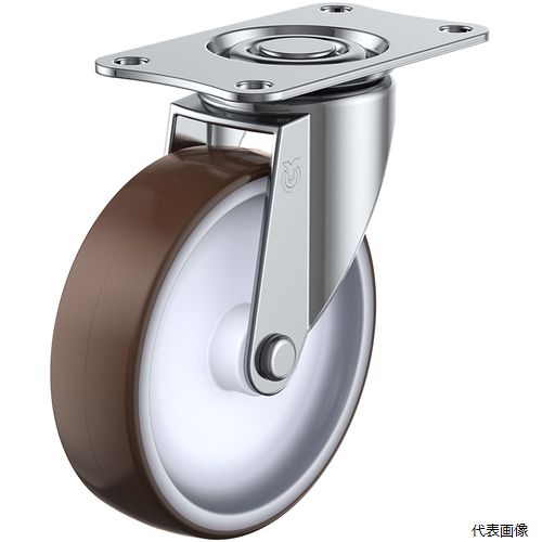 【特長】 ●走行性、耐荷重性を備えた標準的な小型キャスターです。 【用途】 ●台車や家具、什器に。 【仕様】 ●許容荷重(daN)：60 ●許容荷重(kgf)：61.2 ●車輪径D(mm)：100 ●車輪幅(mm)：28 ●取付高H(mm)...