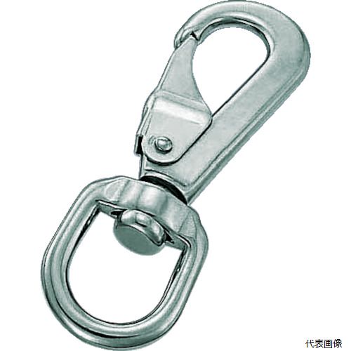 【特長】 ●アイの部分が回転するので、チェーンなどのよりとりになります。 ●スプリングフックで手軽に開閉作業ができます。 【用途】 ●チェーン・ワイヤ・ロープなどの連結や、端末の金具のジョイントに。 ●連結金具として。 【仕様】 ●使用荷重...
