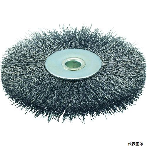 【特長】 ●ブラシ形状が円盤型で、外面に向かって放射状に毛が植わっています。 ●円盤状のブラシの中心に穴が開いていて工具、機械などに同径の軸がついていれば取り付けが可能です。 【用途】 ●金属面などのバリ取り、研磨、洗浄など。 【仕様】 ●...