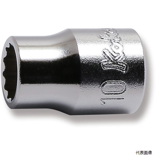【特長】 ●ボルト/ナットに接する開口部（12角）はもちろんのこと、差し込み側の四角駆動部にも角を傷めずハイトルクを確実に伝える面接触のフラットドライブを採用しています。 【仕様】 ●差込角(mm)：9.5 ●対辺寸法(mm)：10 ●全長...