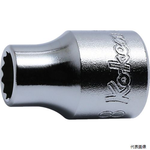 【特長】 ●ボルト/ナットに接する開口部（12角）はもちろんのこと、差し込み側の四角駆動部にも角を傷めずハイトルクを確実に伝える面接触のフラットドライブを採用しています。 【仕様】 ●差込角(mm)：9.5 ●対辺寸法(mm)：8 ●全長(...